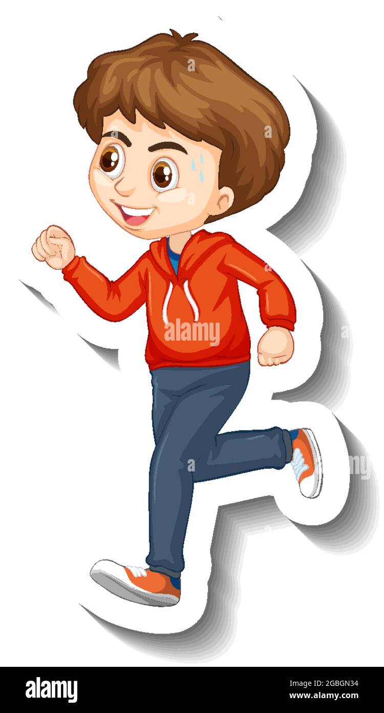A boy jogging cartoon character sticker illustration Stock Vector Image ...