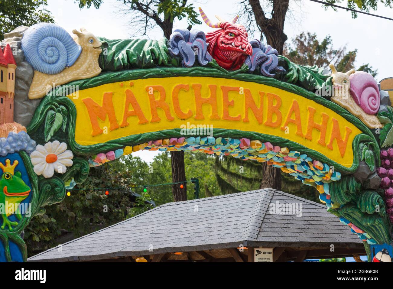 colorful fairy tale train in a amusement park in vienna on vacation ...