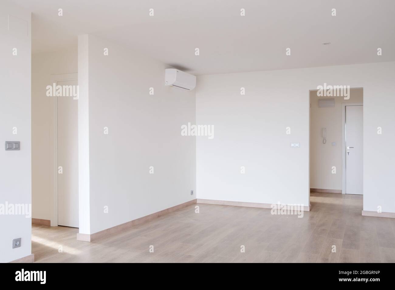 Empty apartment with white interior walls and air conditioner at ...