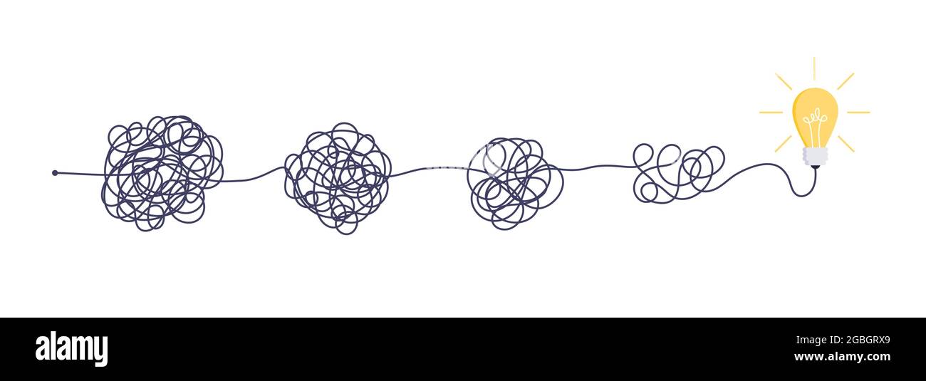 Complex easy simple way from start to idea. Chaos simplifying, problem ...