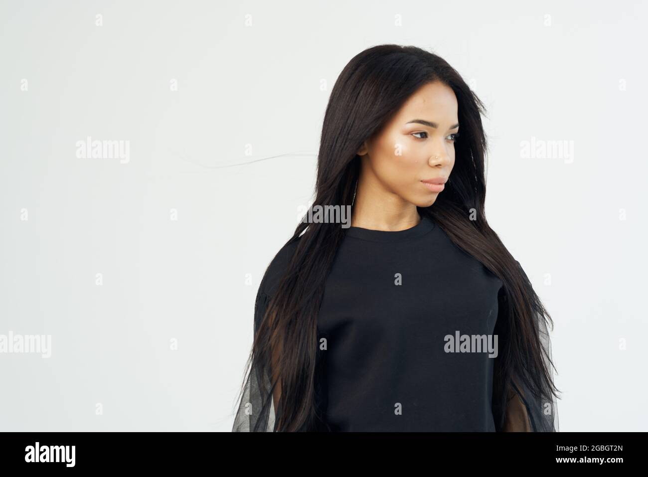 african woman fashionable hairstyle posing cosmetics isolated ...