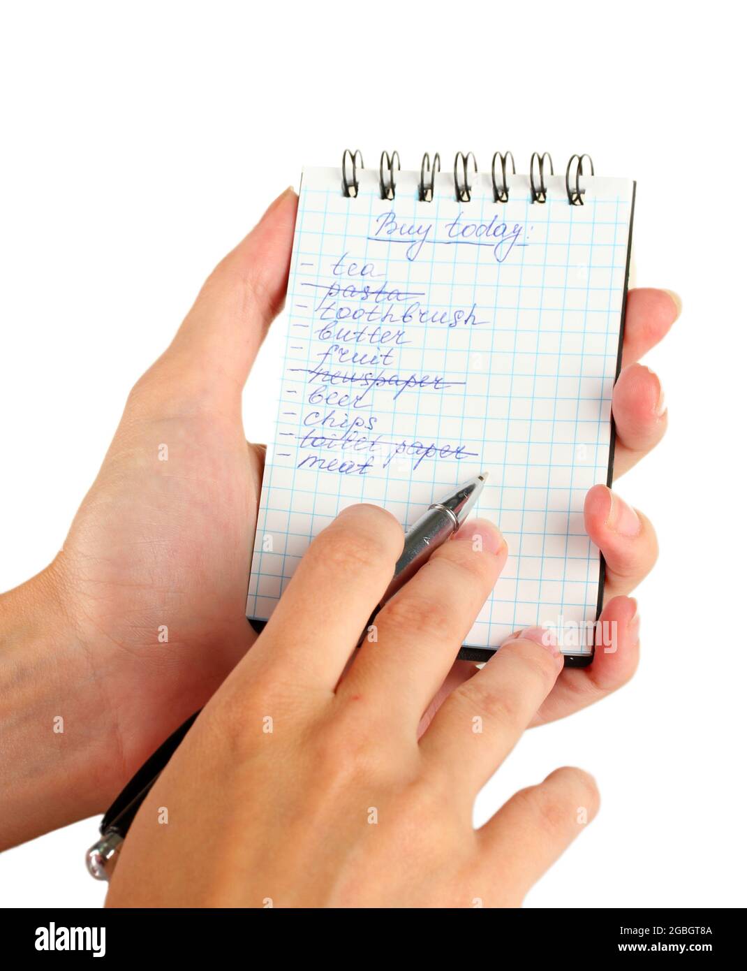woman's hand holding a notebook with a shopping list close-up Stock ...