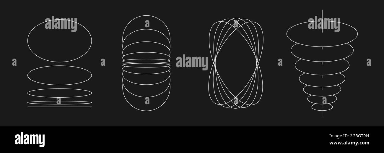 Set of retrofuturistic circle shapes. Cyber retro design elements ...