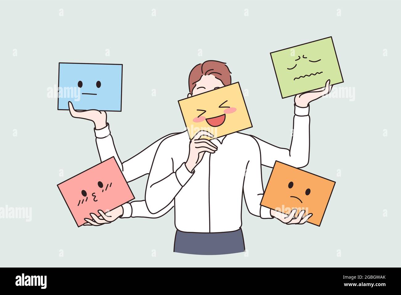 Various emotions and emoji concept. Male person cartoon character ...