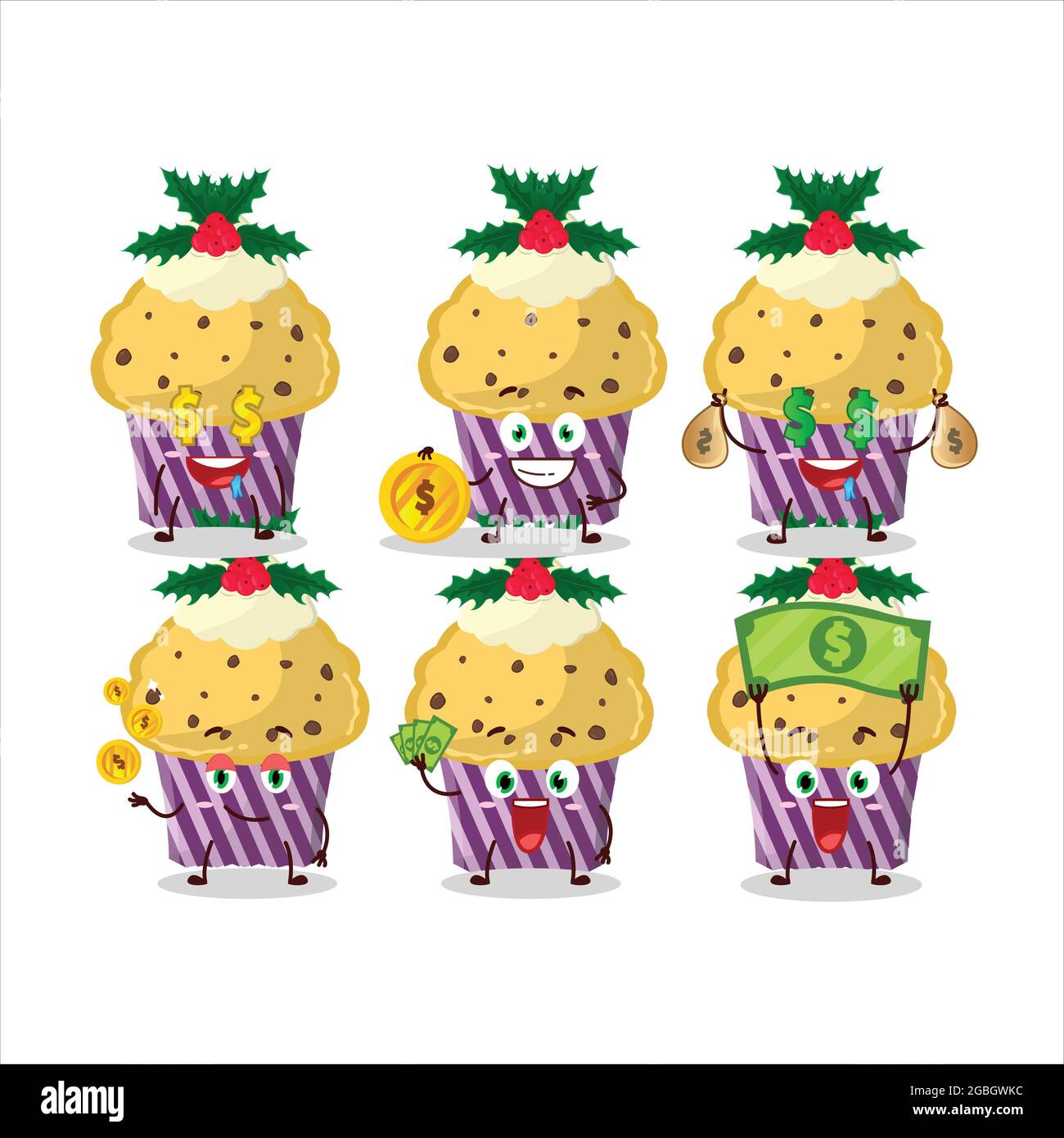 Cupcake with holly berry cartoon character with cute emoticon bring ...