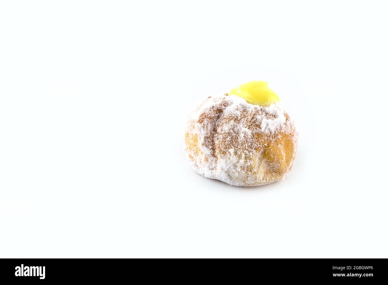 Closeup of Sweet Powdered sugar crusty donuts on white background Stock ...