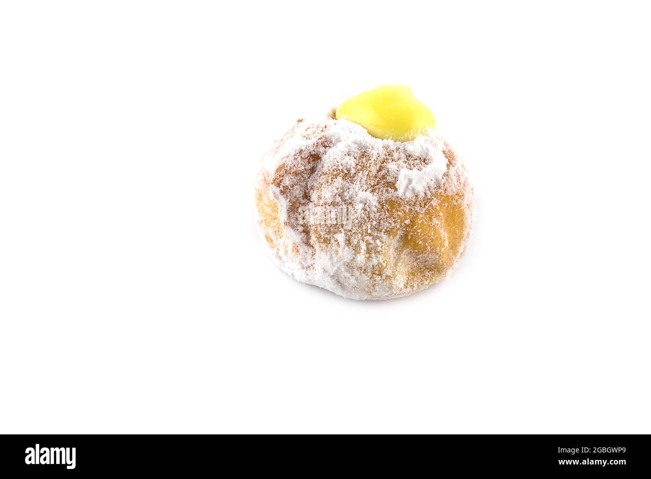 Closeup of Sweet Powdered sugar crusty donuts on white background Stock ...