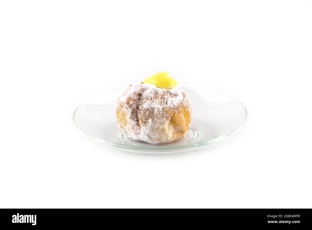 Closeup of Sweet Powdered sugar crusty donuts on white background Stock ...