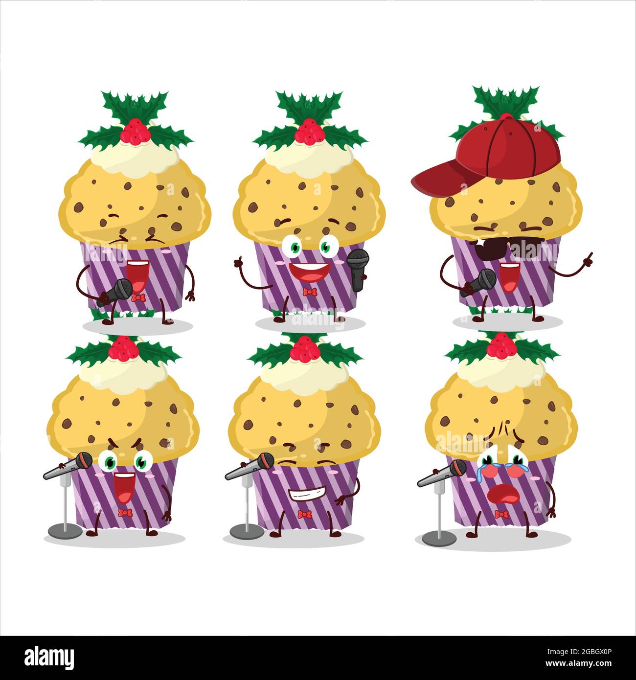 A Cute Cartoon design concept of cupcake with holly berry singing a ...