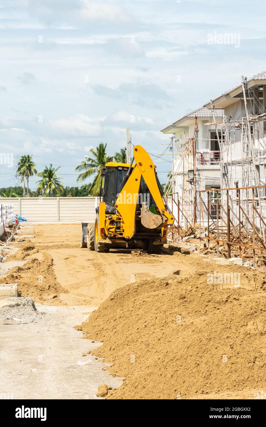 Mini Excavators machine work on construction site Stock Photo - Alamy