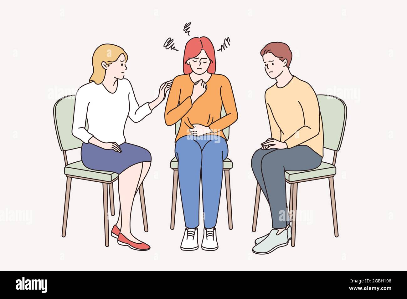 Helping hand and Depression concept. Group of young friends sitting and ...