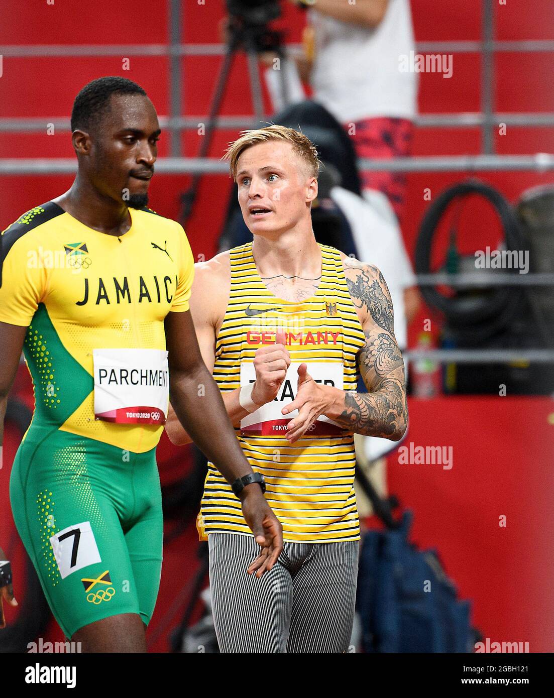 Tokyo, Japan. 03rd Aug, 2021. from left: Hansle PARCHMENT (JAM), Gregor ...