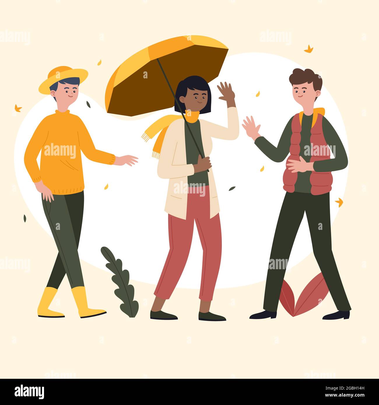 Hand drawn flat people during autumn season Vector illustration Stock ...
