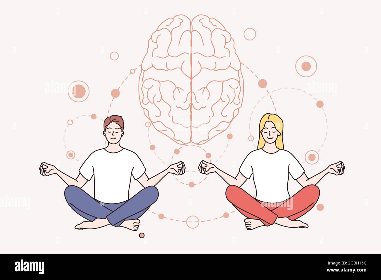 Meditation and mental health concept. Young smiling couple man and ...
