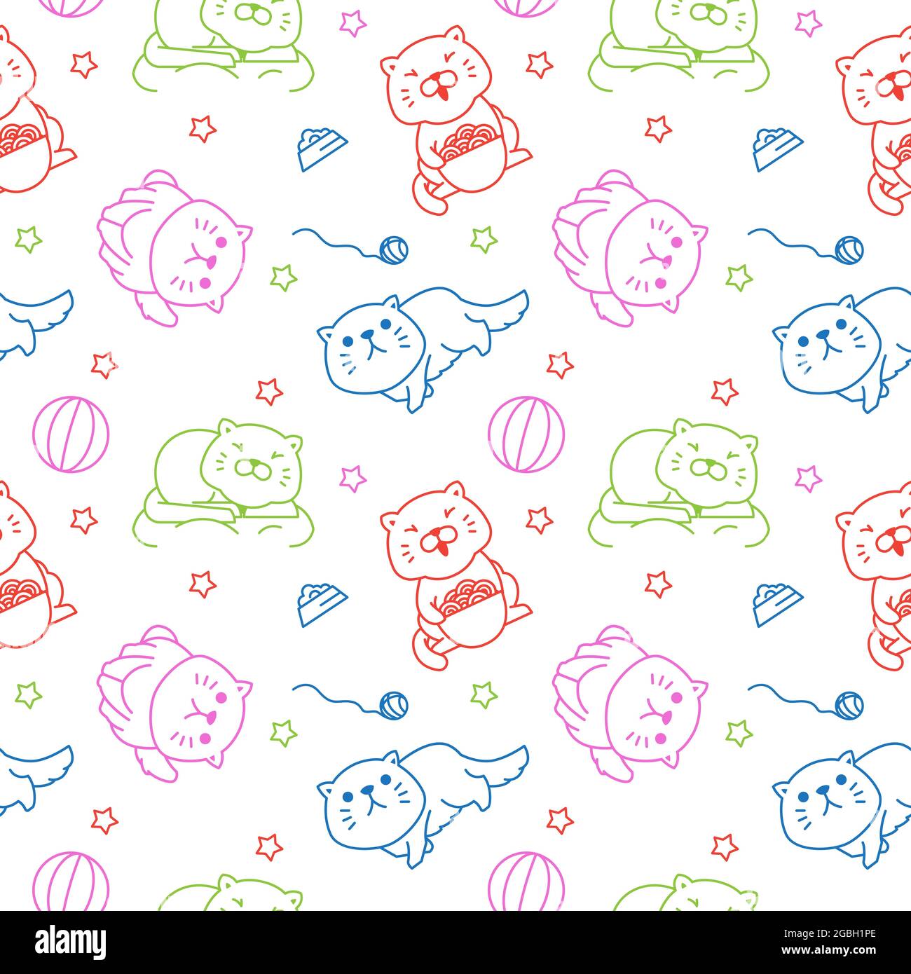 Fun Fat Cat Playing Eating Seamless Pattern Texture Background Wrapping ...