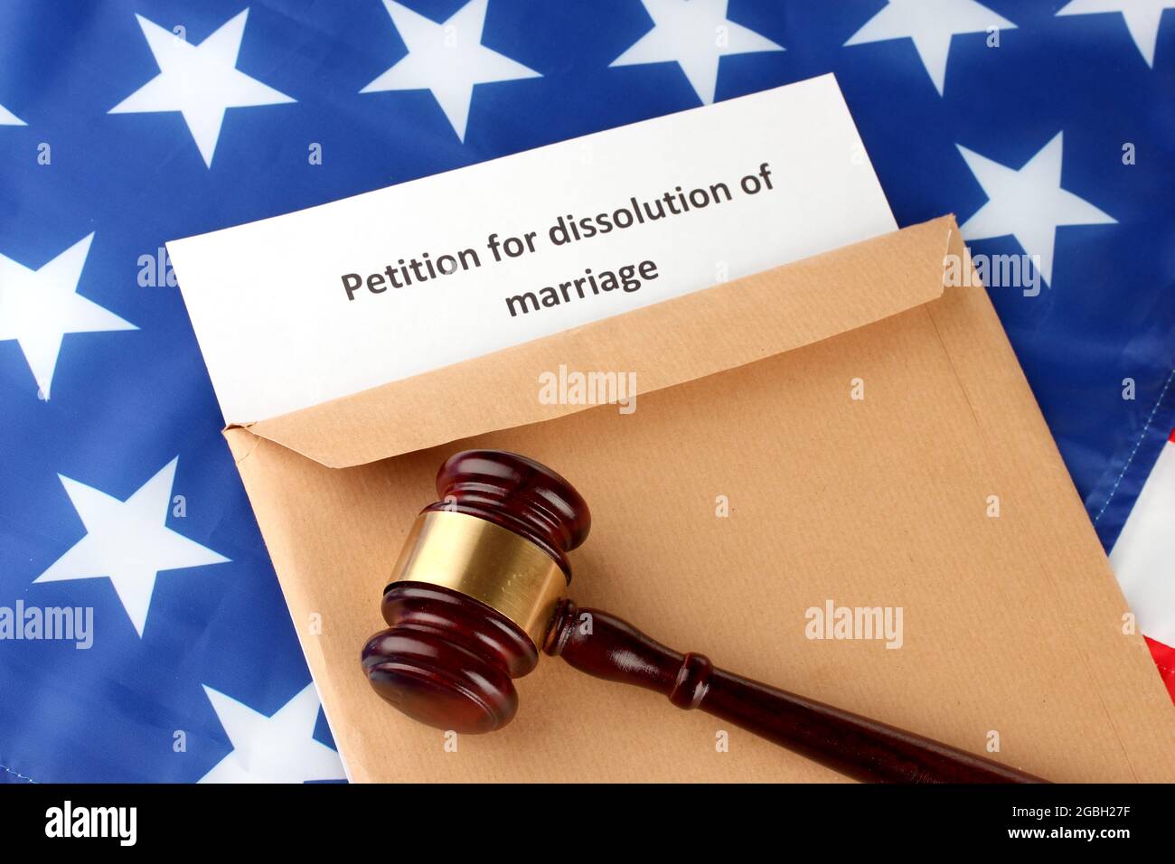 Divorce decree and envelope on american flag background Stock Photo - Alamy