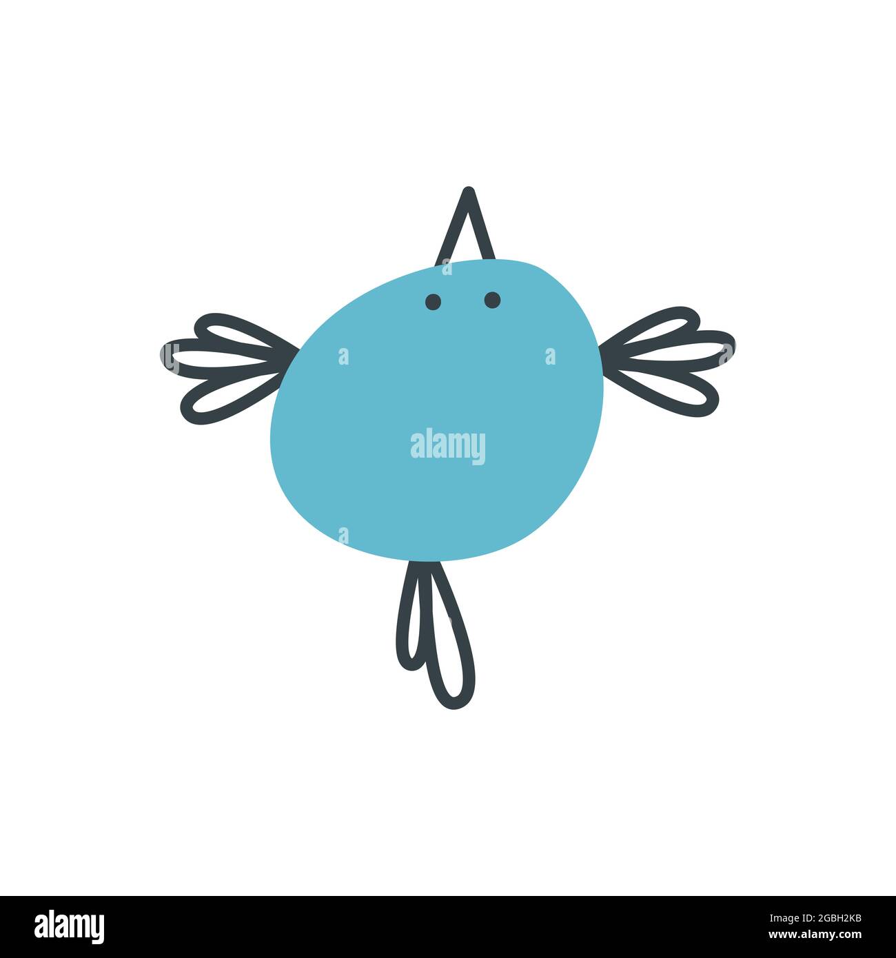 Cute blue doodle bird icon. Funny cartoon hand draw illustration. Cool ...
