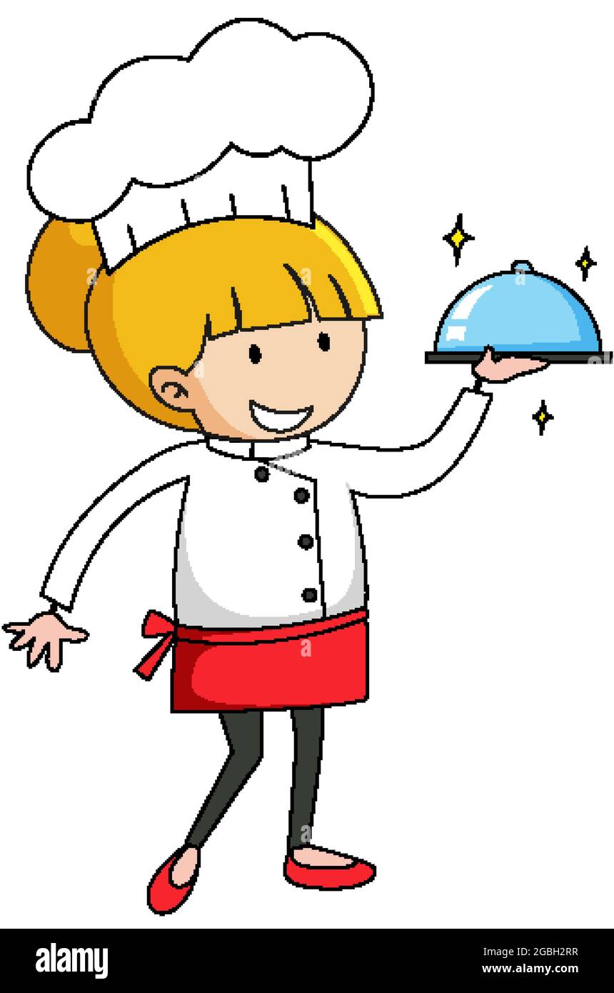 Little chef serving food cartoon character illustration Stock Vector ...