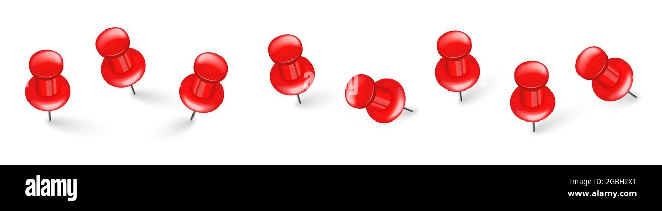 Realistic red push pins. Board tacks isolated on white background ...