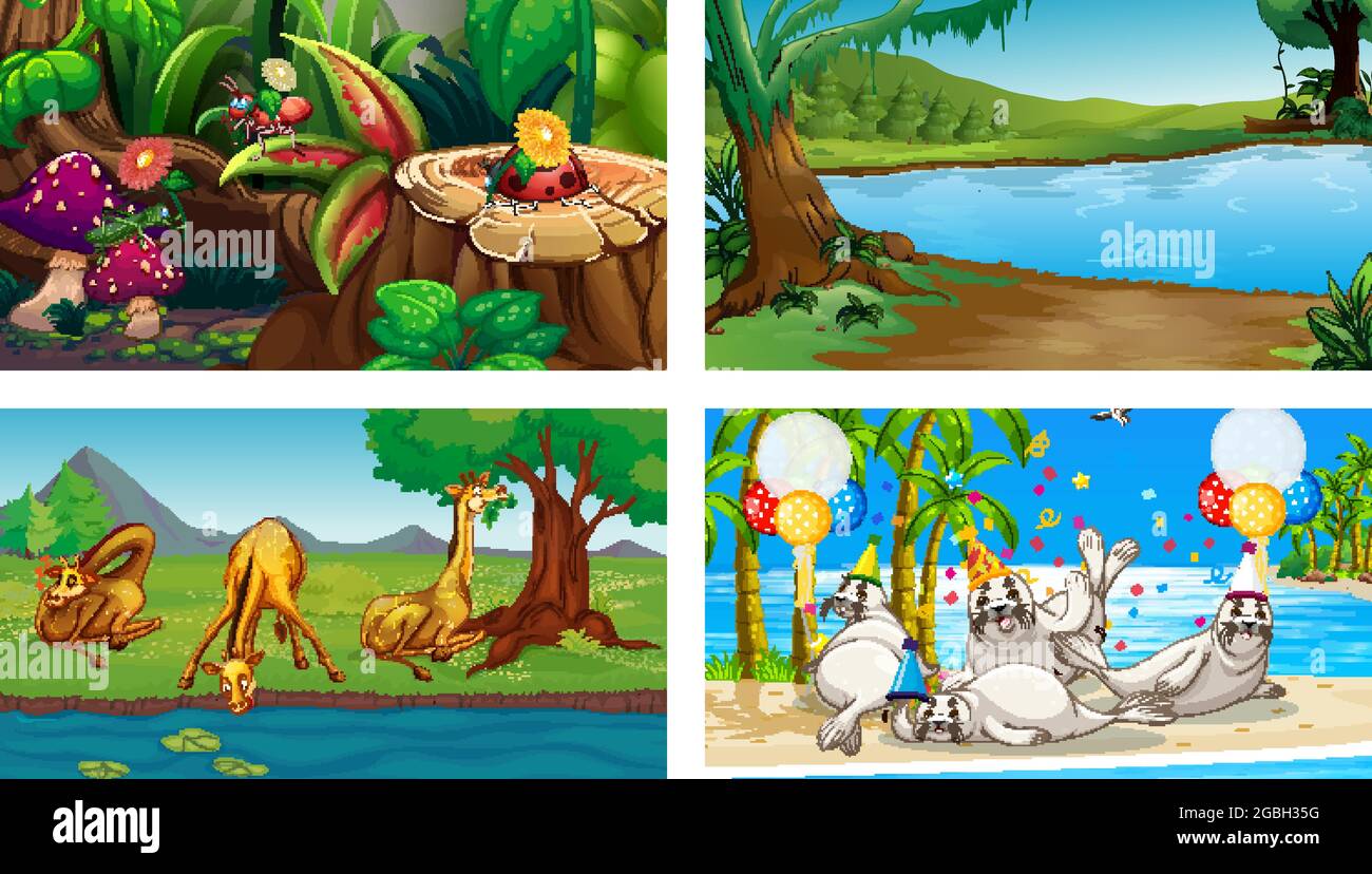 Four different nature horizontal scene illustration Stock Vector Image ...
