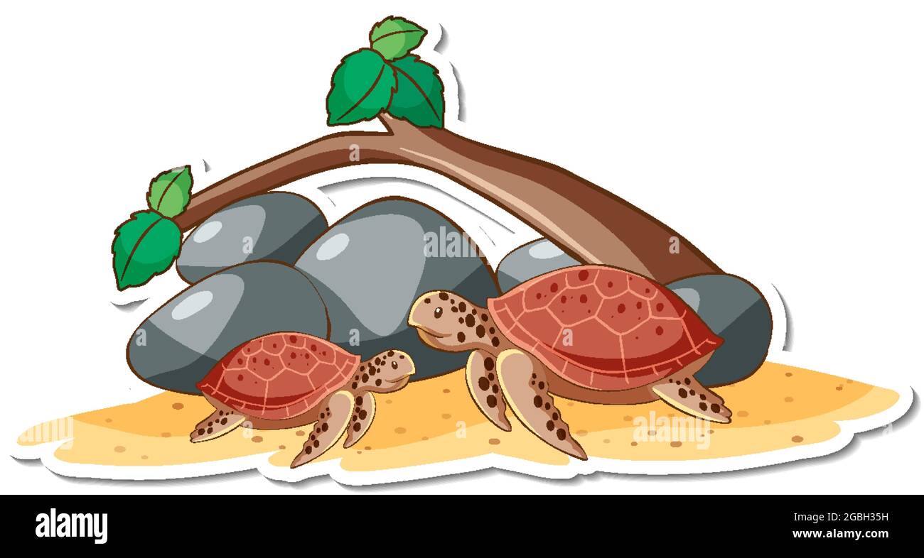 Cartoon character of sea turtles sticker illustration Stock Vector ...