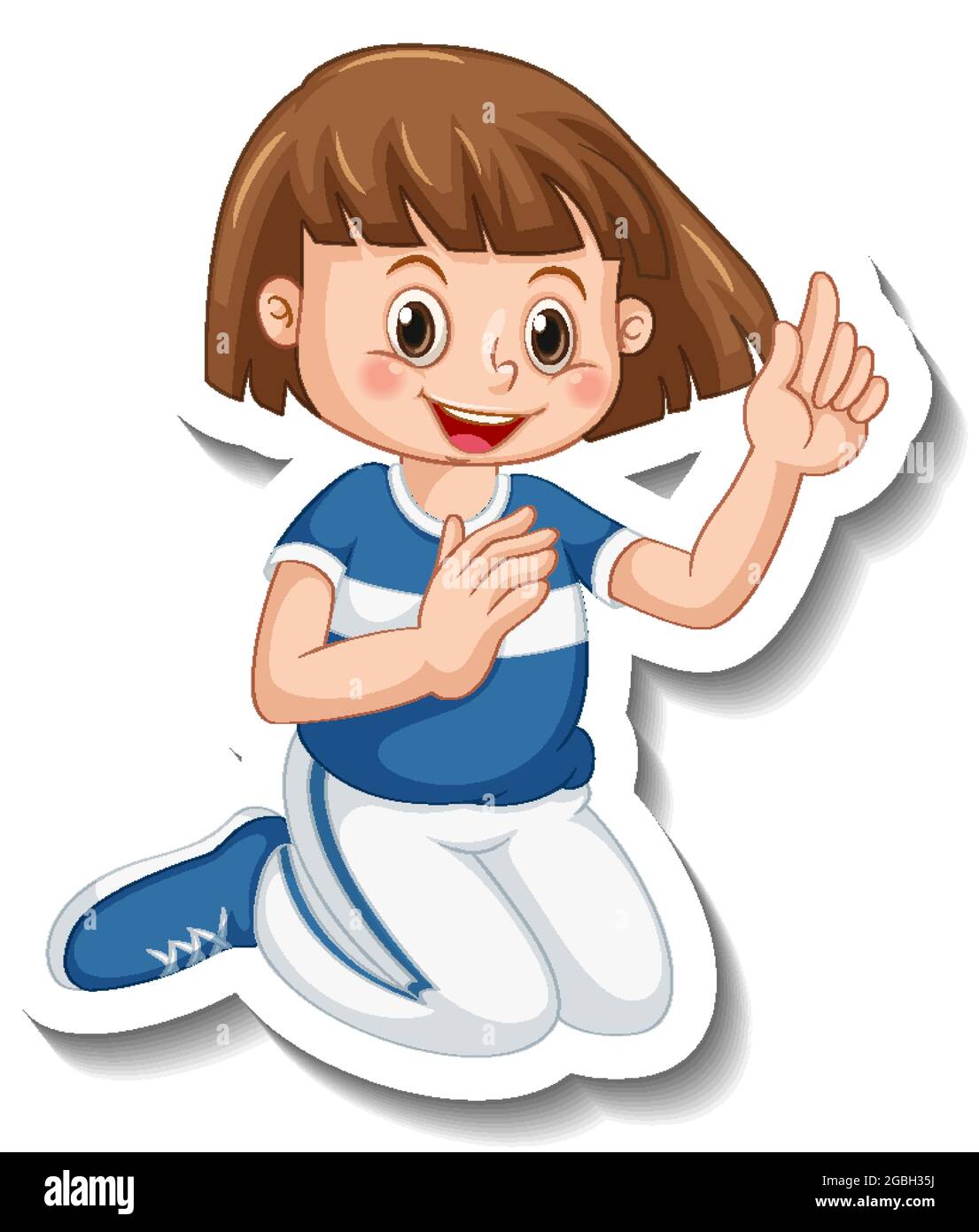 Sticker template with a girl in sitting pose isolated illustration ...