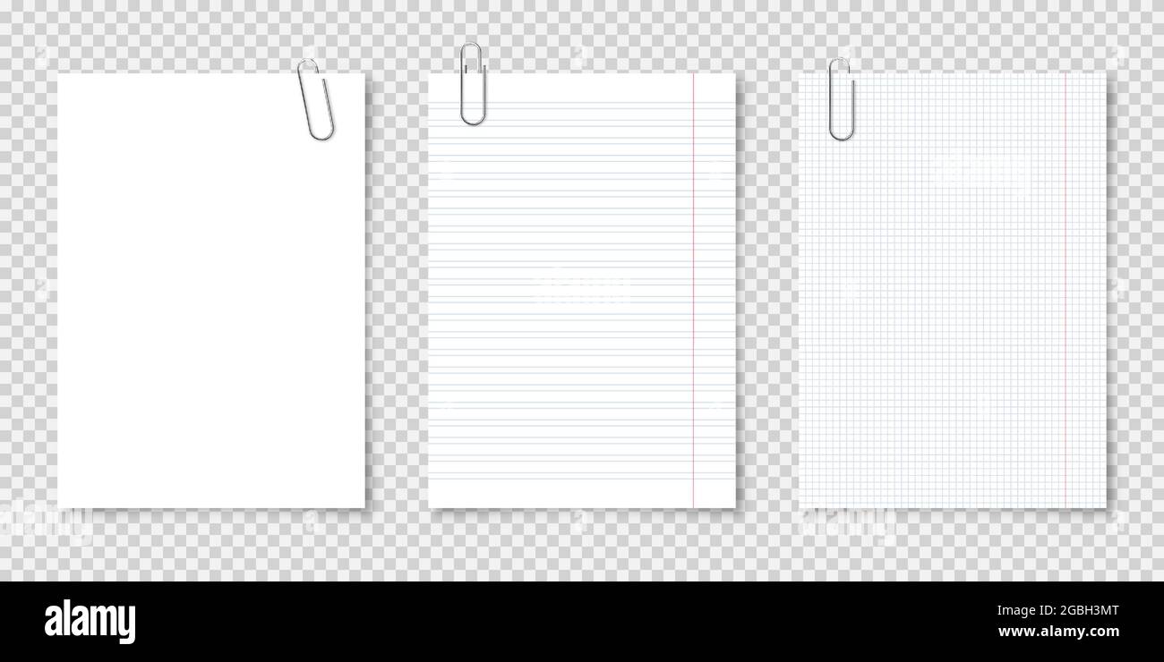 Realistic blank paper sheets in A4 format with metal clip, holder on ...
