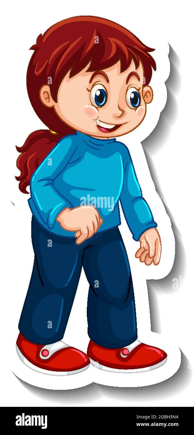 Sticker template with a girl in standing posing cartoon character ...