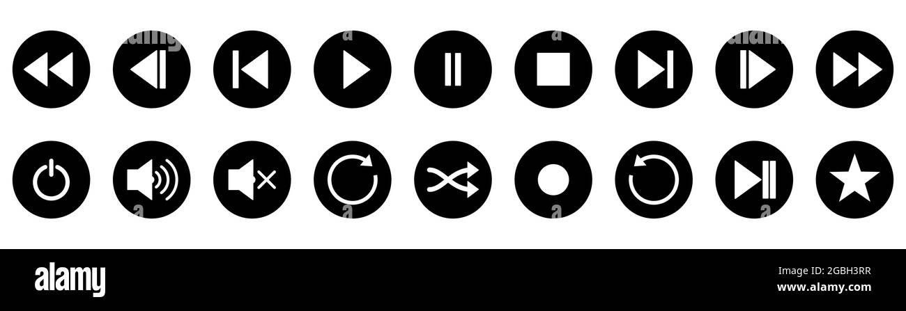 Set of black audio buttons. Black round buttons. Vector illustration ...