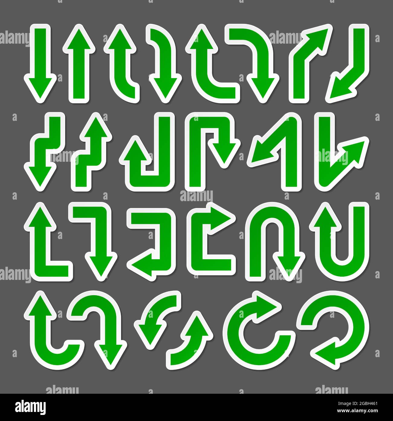 Colorful arrow stickers set. Green pointers collection. Simple arrows ...
