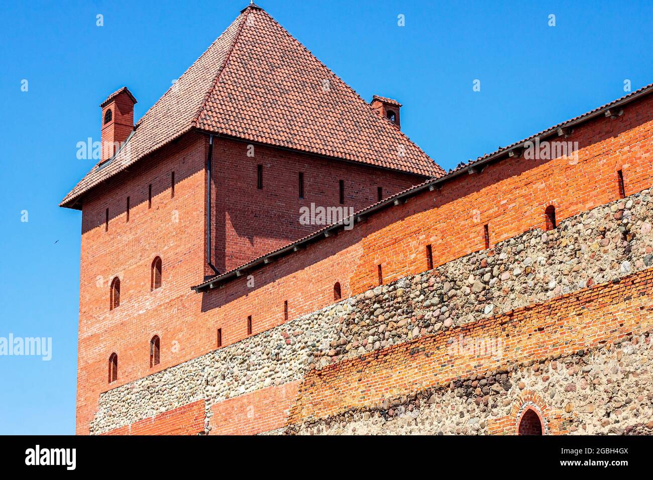 LIDA, BELARUS - JULY 10, 2021: Archeological monument medieval stone ...