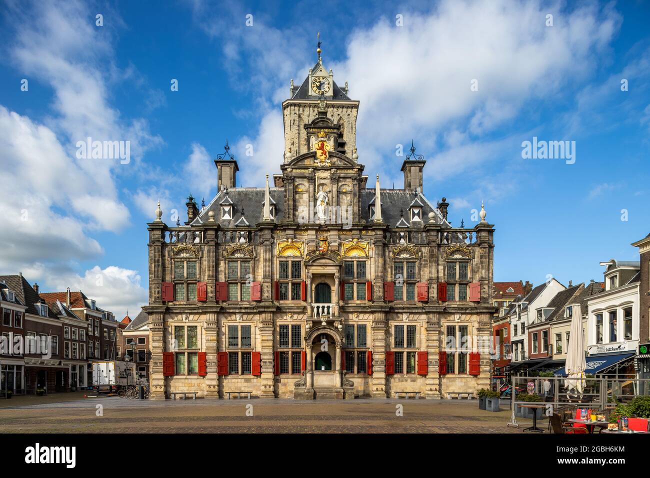 The historic Townhall ( stadhuis) of the city of Delft, the Netherlands ...