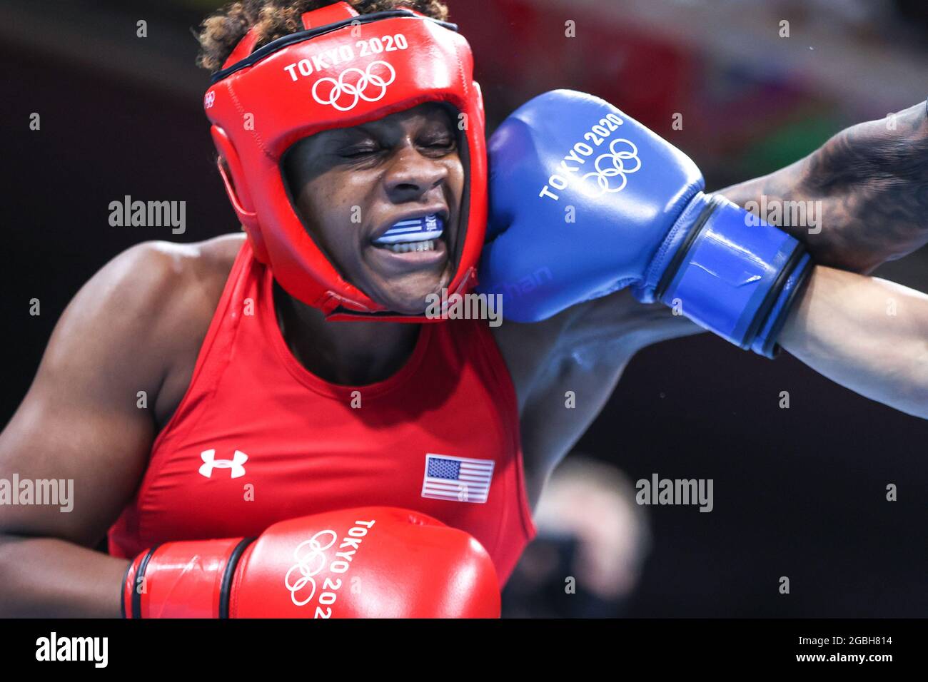 Tokyo, Japan. 4th Aug, 2021. Oshae Jones (L) of the United States ...