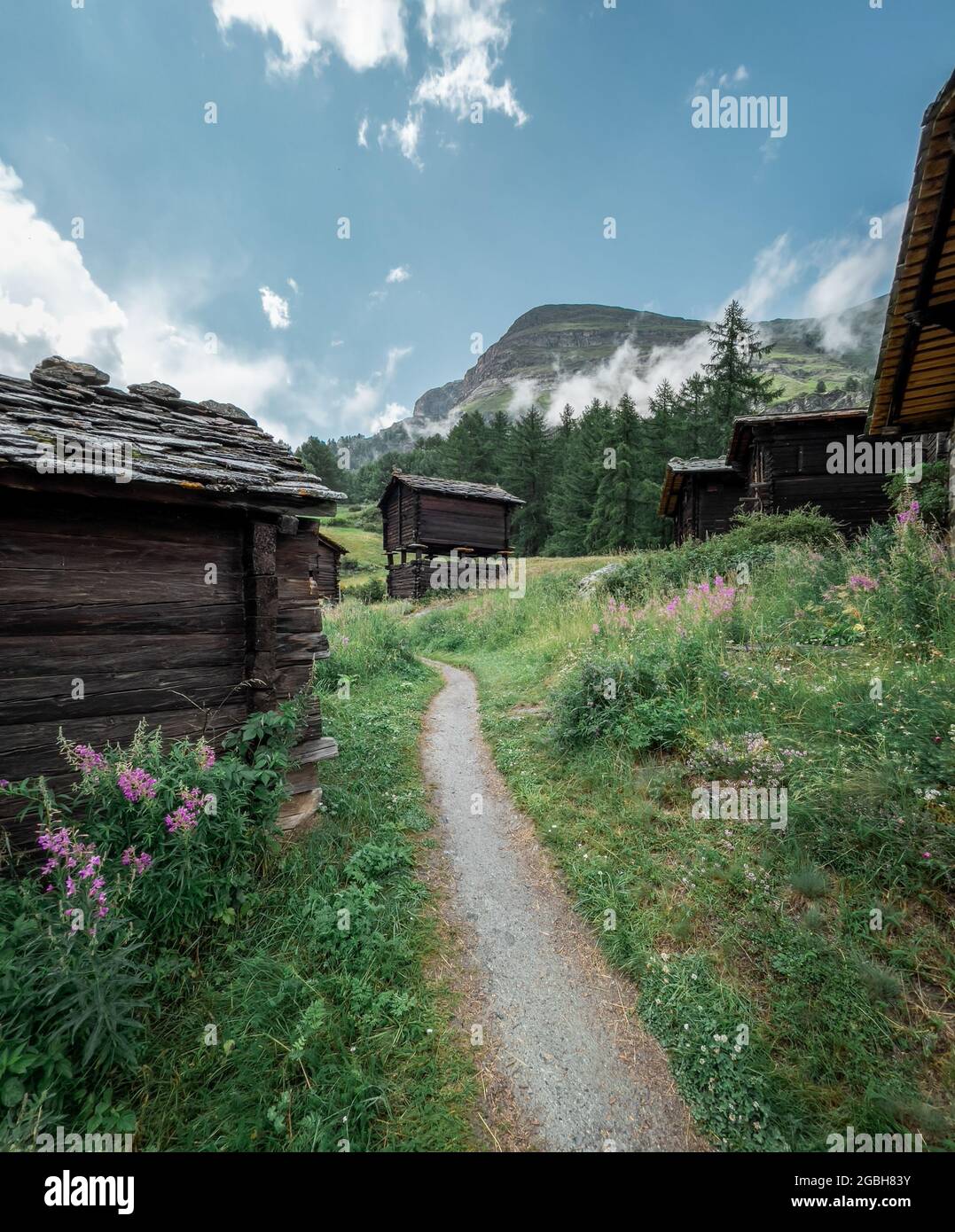 Swiss village of Blatten in Zermatt in summer, after a thunderstorm ...