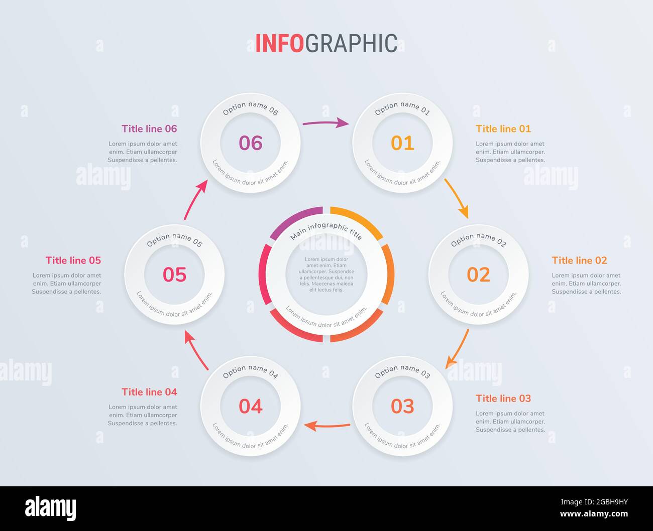 Red timeline infographic design vector. 6 steps, rounded workflow ...