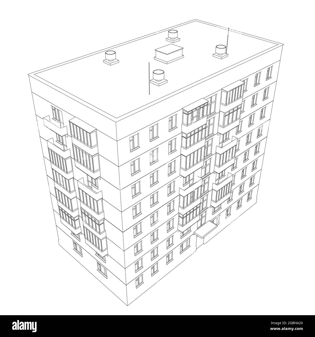 Contour of a multi-storey residential building from black lines ...