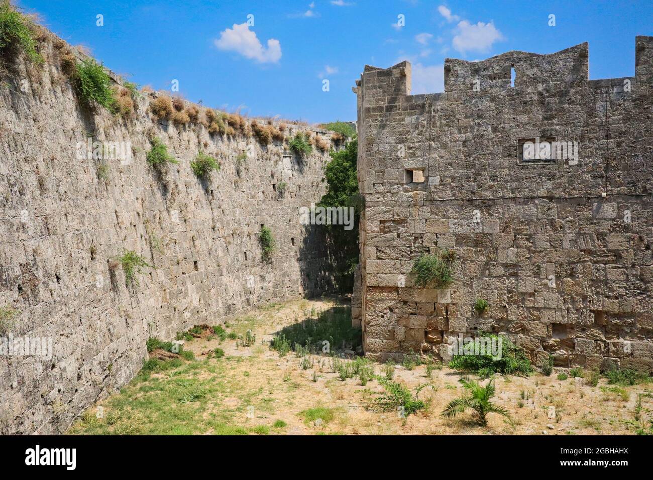 View of Greek Ancient Wall in Rhodes Town. Stony Fortress in Sunny ...
