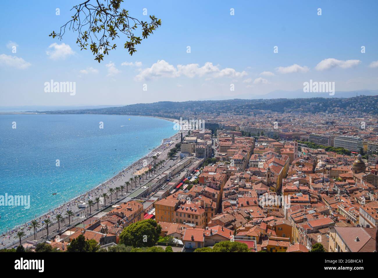 Aerial panoramic view of the sea, coast and city, Nice, South of France ...