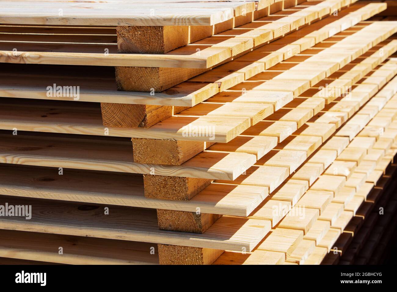 Wooden planks. Stack of wood for air drying. Air drying of wood Stock ...