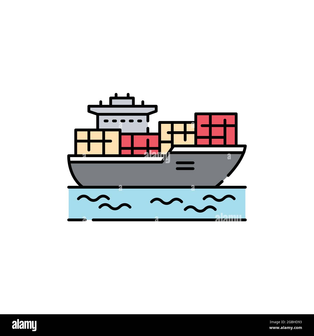 Cargo ship with containers olor line icon. Pictogram for web page ...