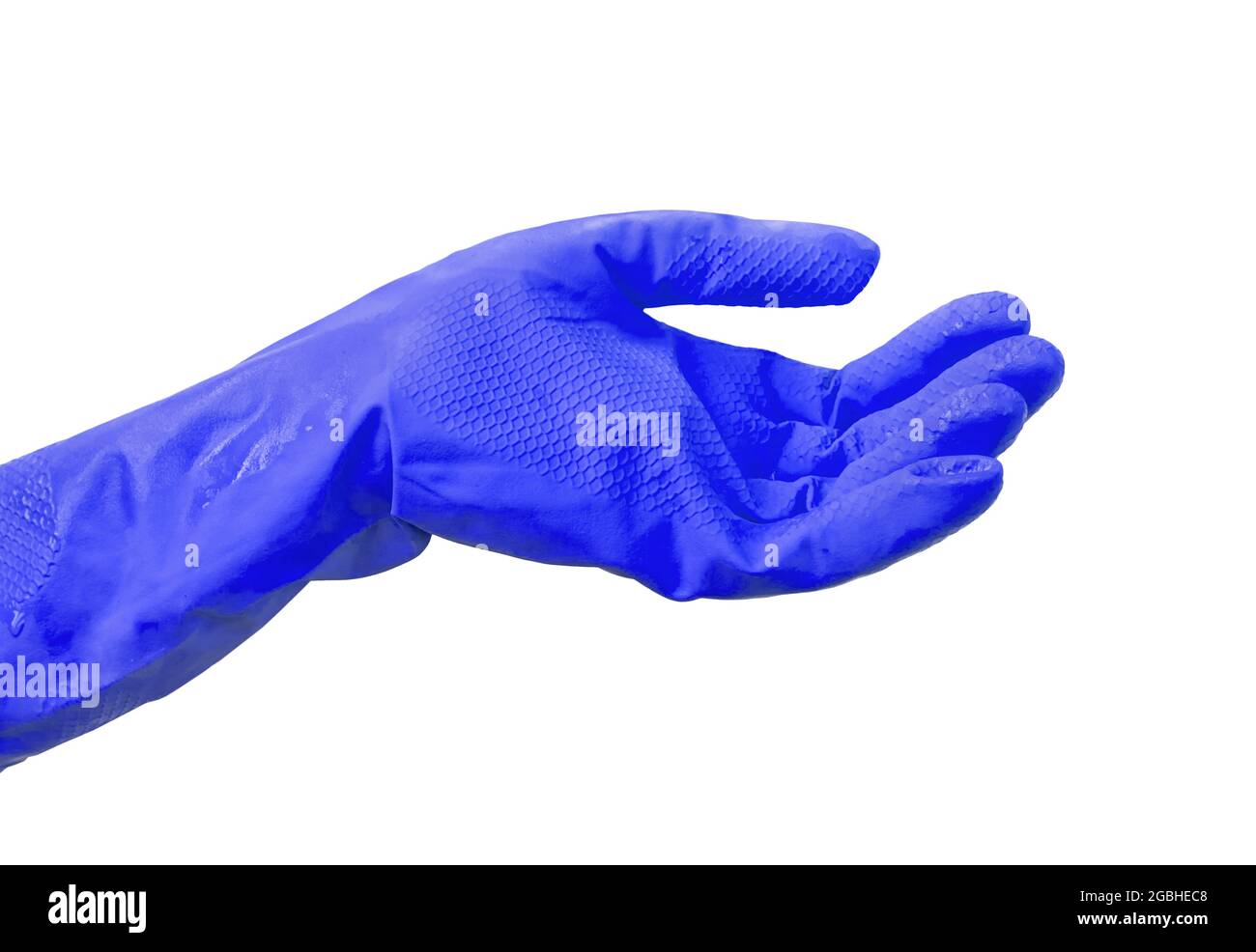 Hand in blue rubber glove isolated on a white background photo Stock ...