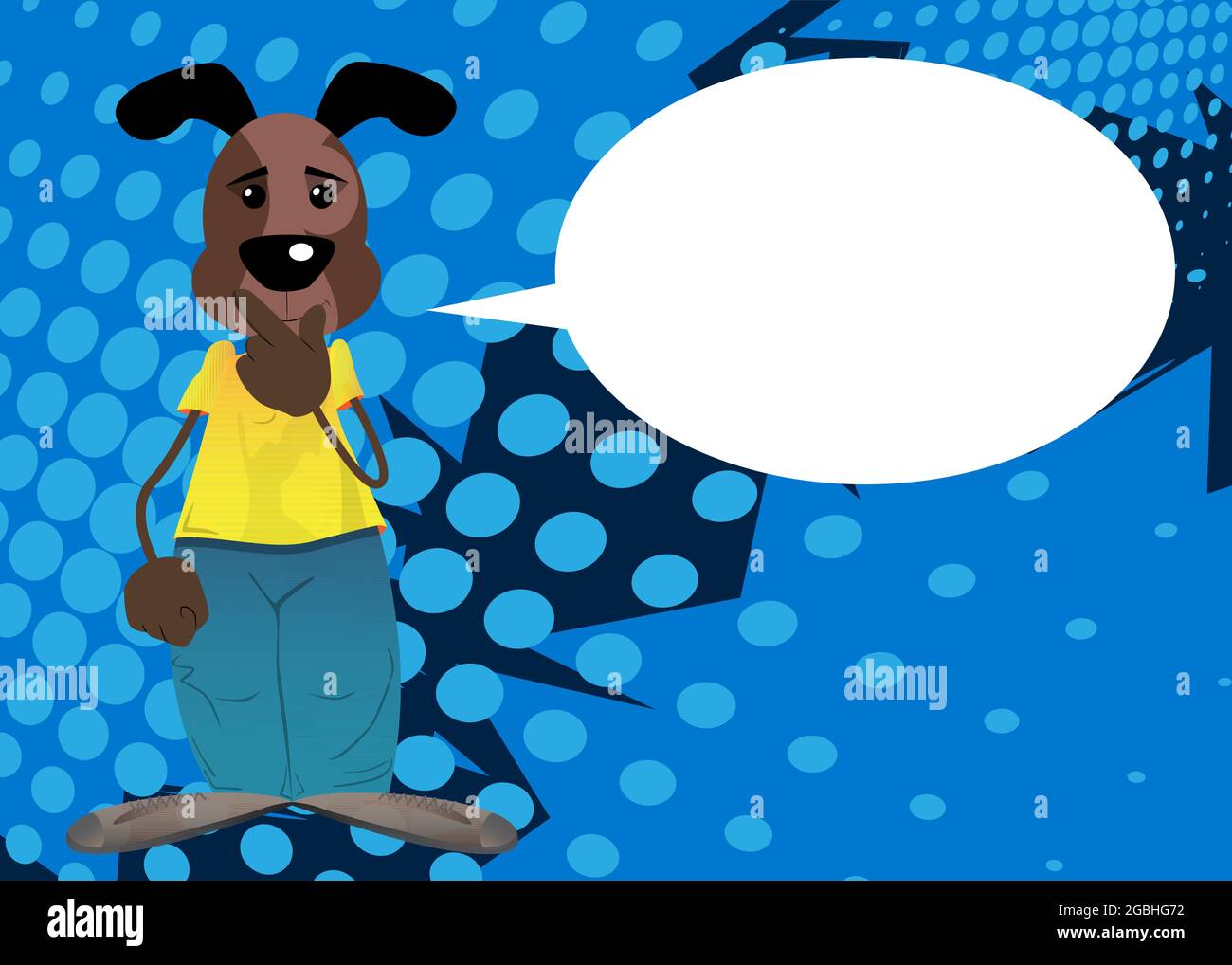 Funny cartoon dog holding finger front of his mouth. Vector ...