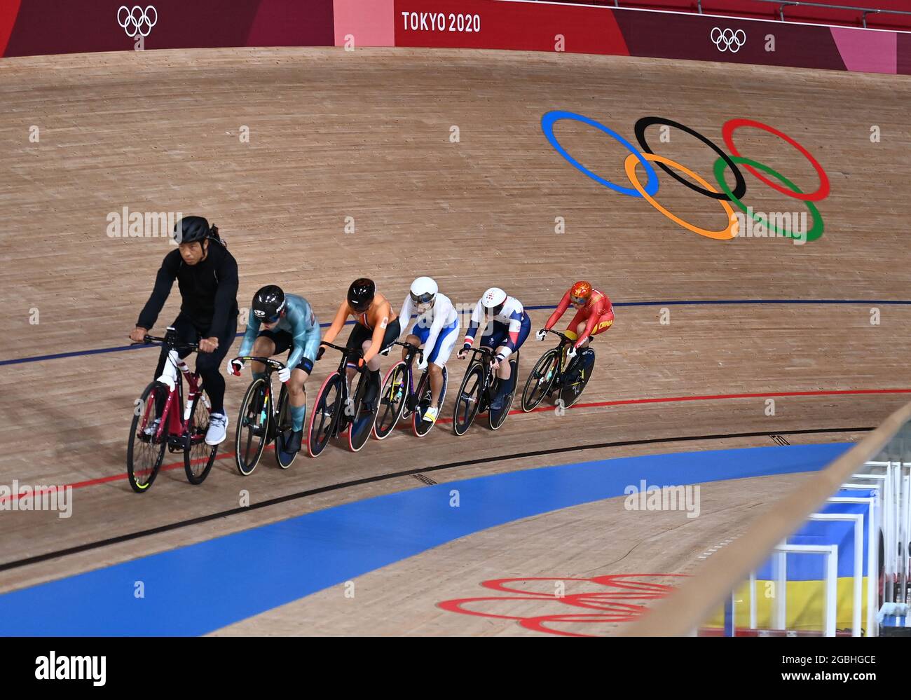 IZU, Aug. 4, 2021 (Xinhua) -- Cyclists compete during cycling track ...
