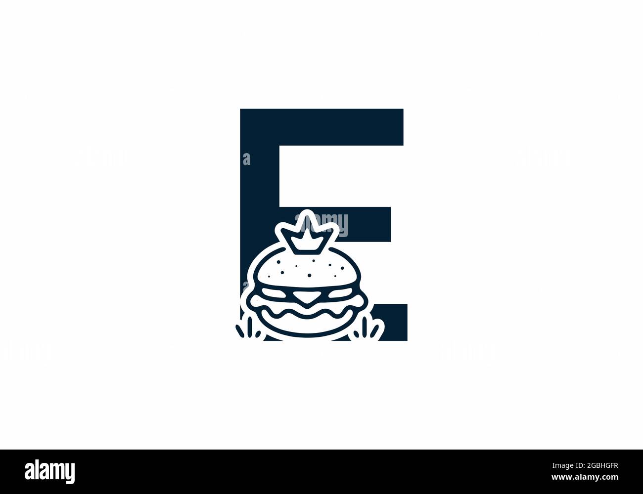 Merger shape of E initial letter with burger and crown design Stock ...