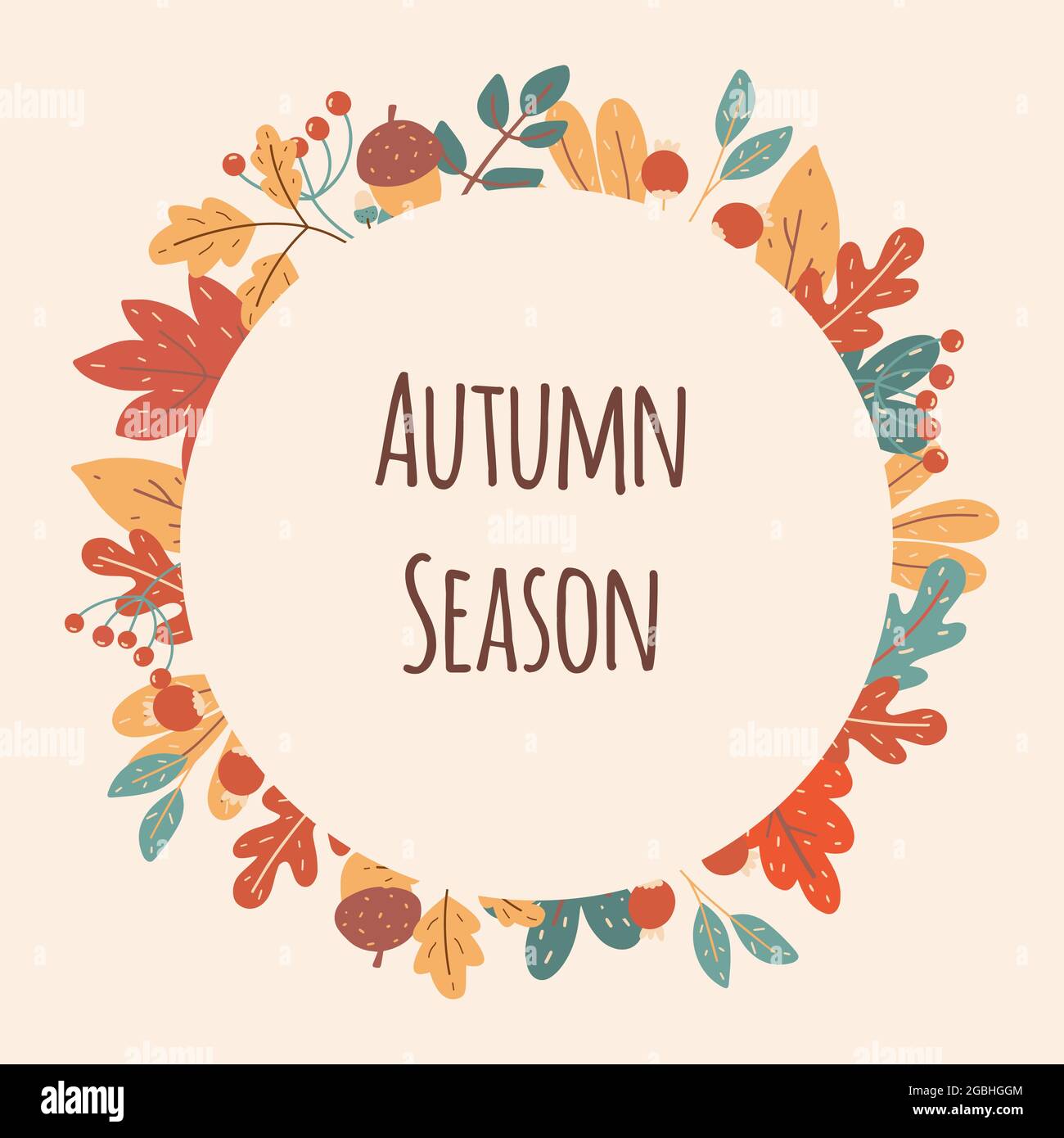 Autumn seasonal frame of leaves and berries. Template for banner ads ...