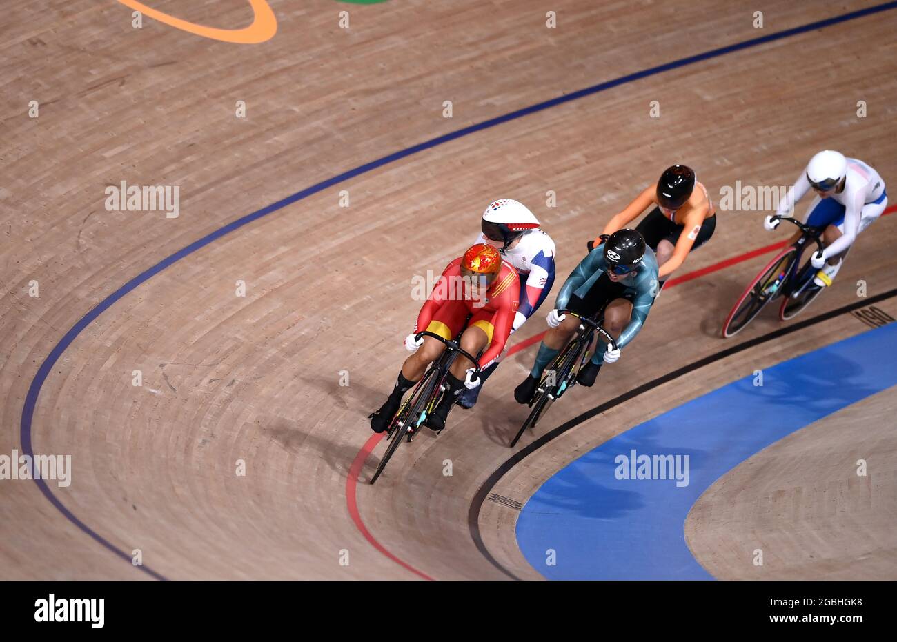 IZU, Aug. 4, 2021 (Xinhua) -- Cyclists compete during cycling track ...