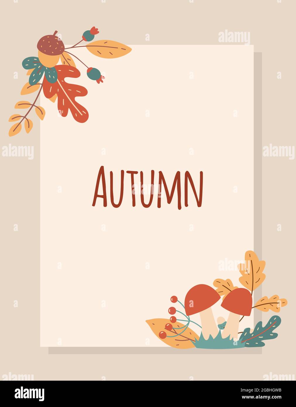 Autumn seasonal frame of leaves and berries. Template for banner ads ...