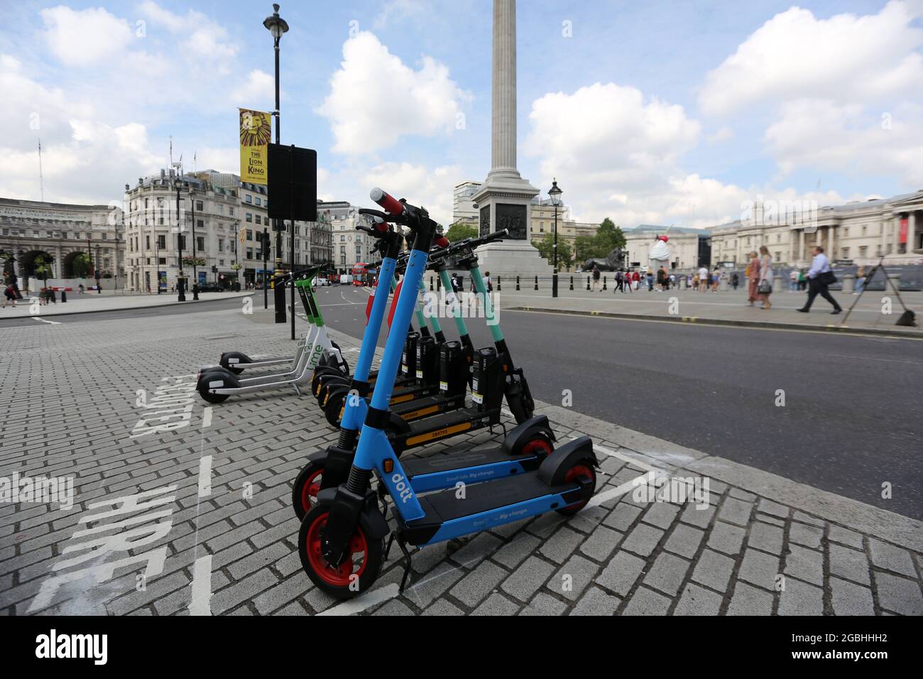 London, England, UK. 4th Aug, 2021. An e-scooter station is seen in ...