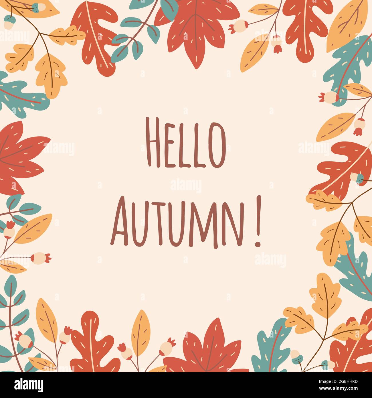 Autumn seasonal frame of leaves and berries. Template for banner ads ...