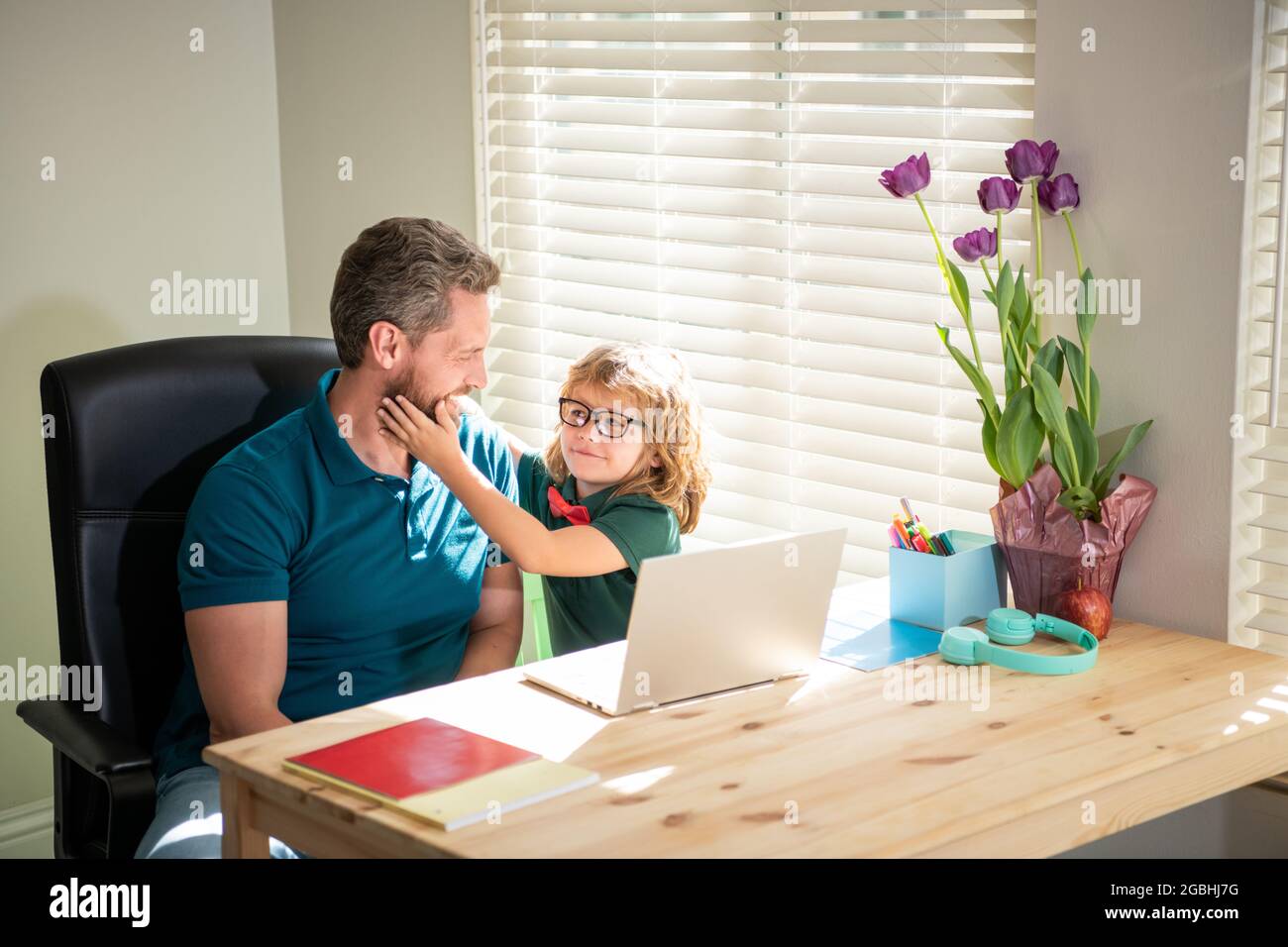 nerd boy do homework with teacher. webinar video lesson. online ...